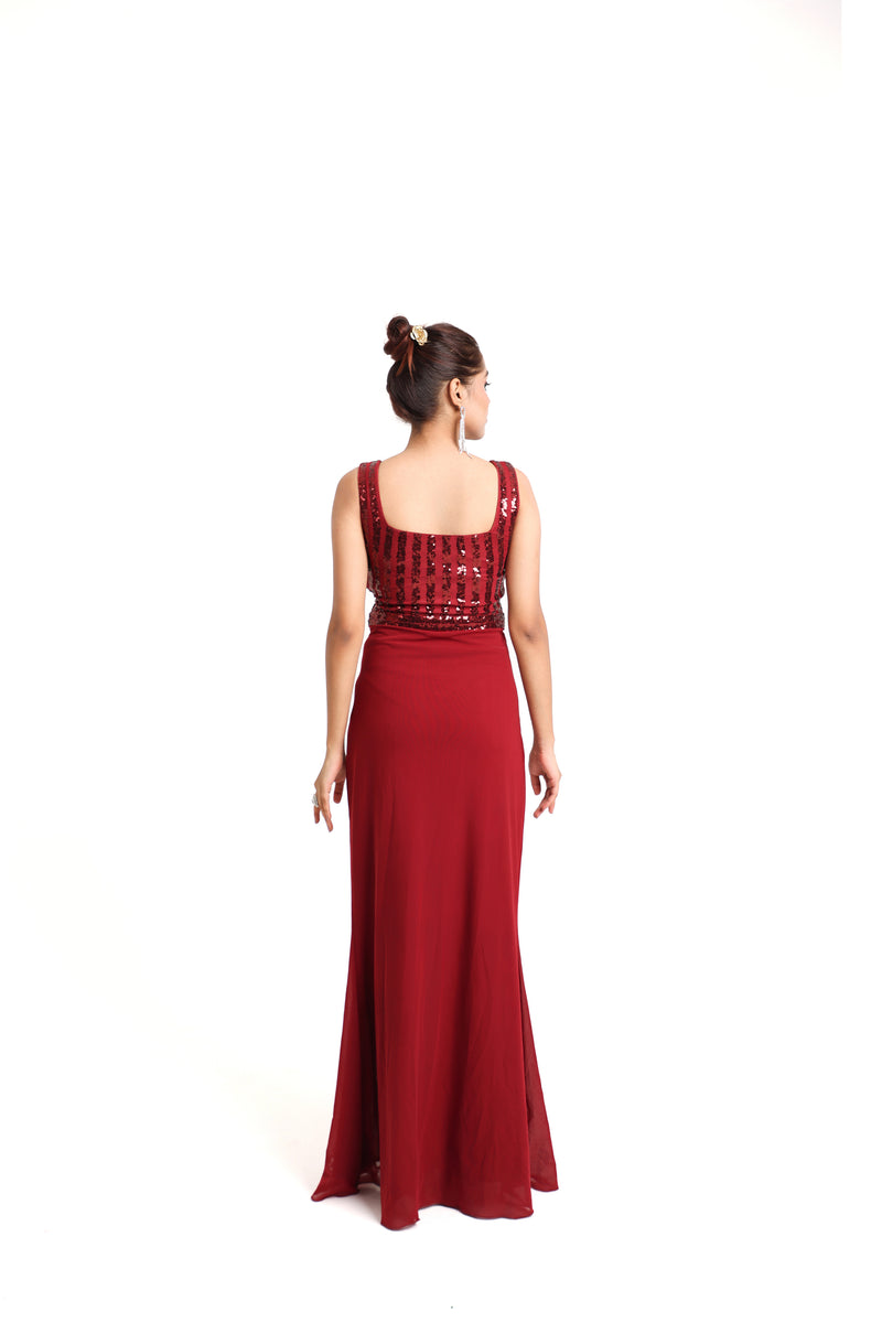 Aura Slit Sequin Gown | Maroon – Evable